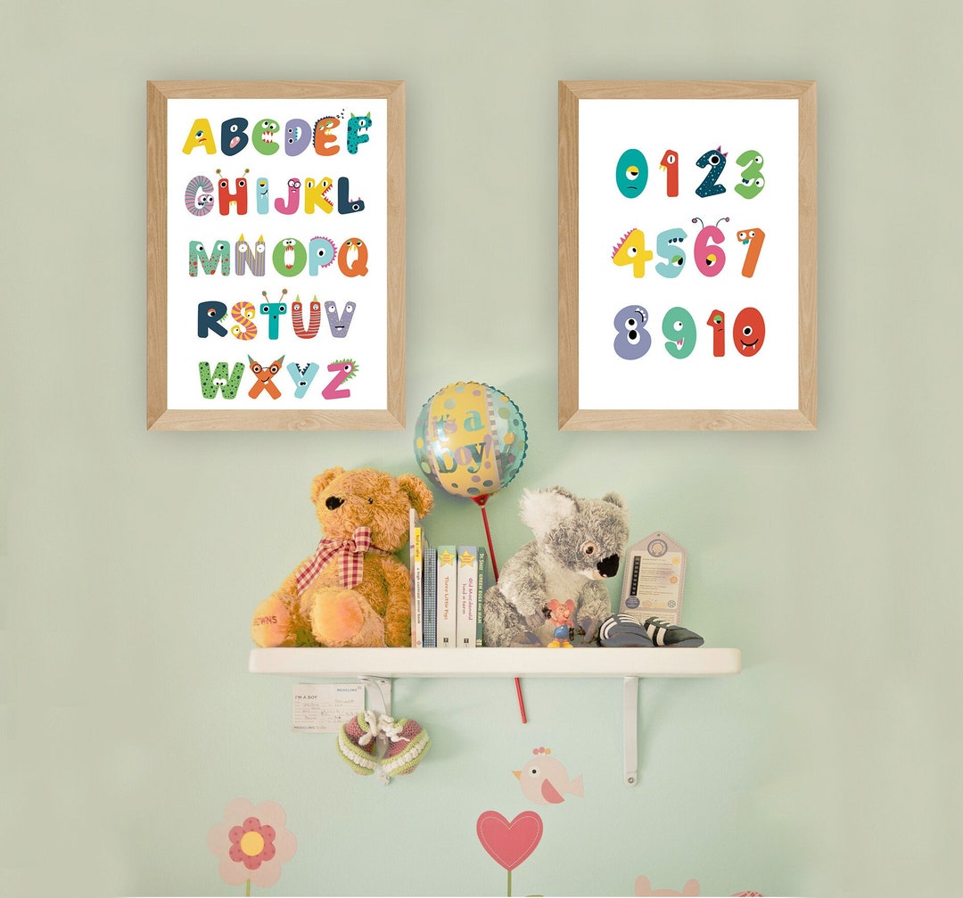 Monsters Printable Alphabet and Numbers Wall Art,set of 2 Playroom Kids ...