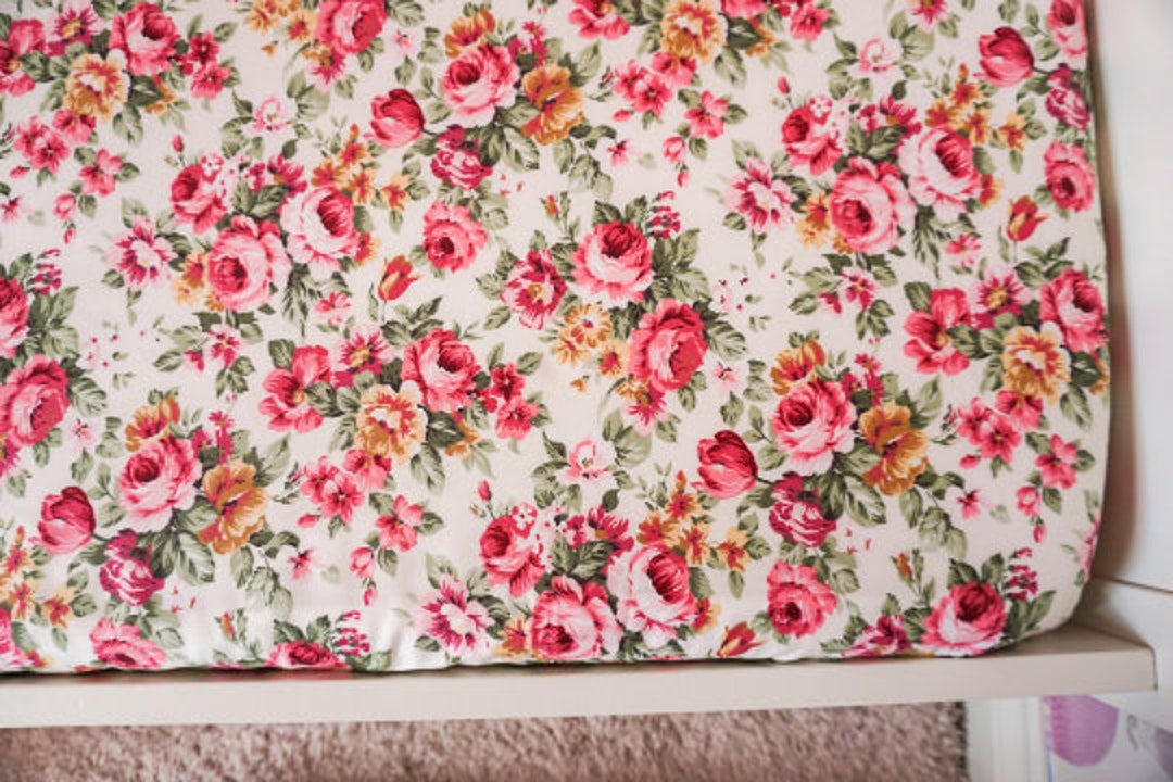 Handmade Cot Sheets / Custom Sized Cot Sheets/ Pink Roses Floral Cot ...