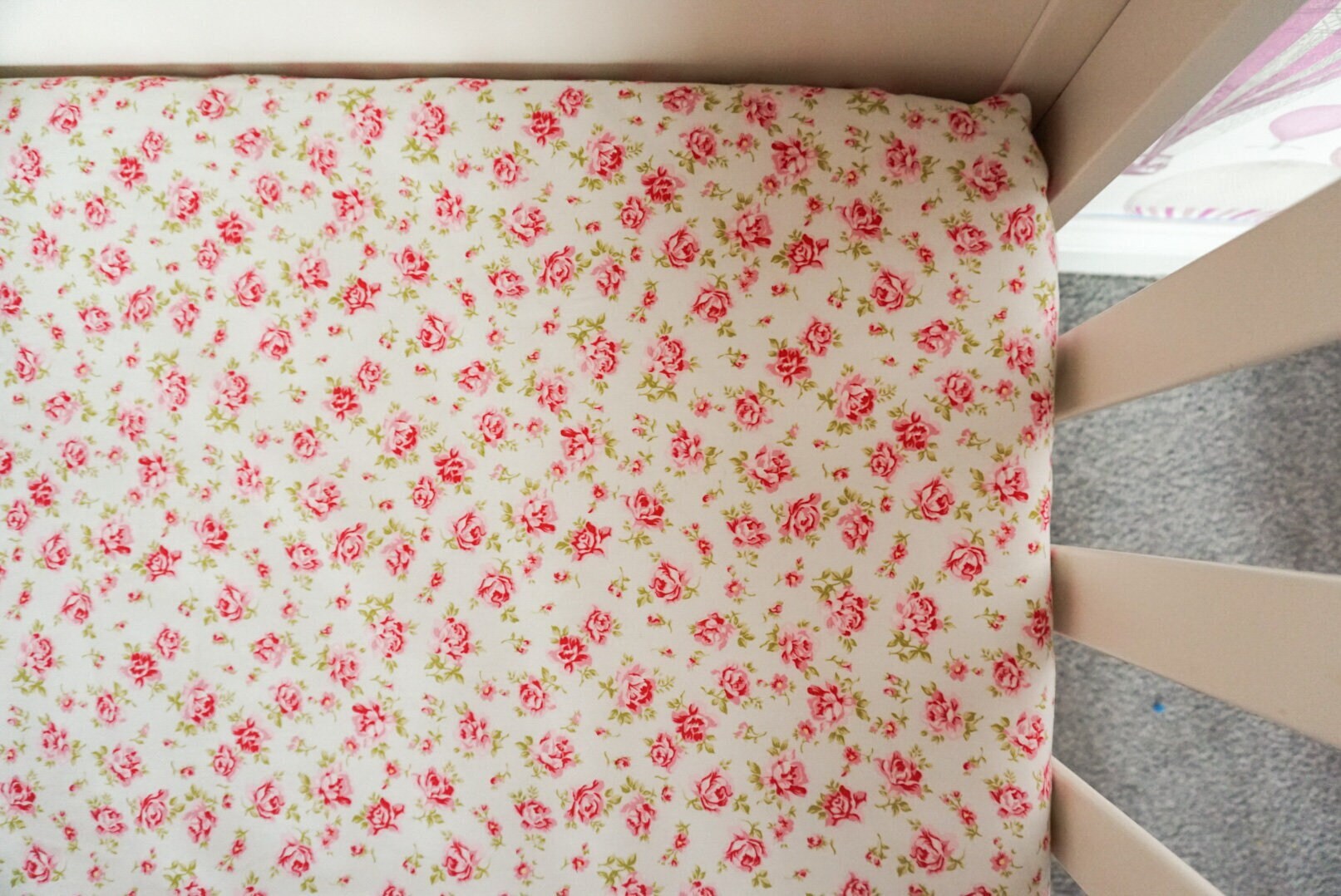 Handmade Cot Sheets / Custom Sized Cot Sheets/ Rose Floral Cot Bed ...