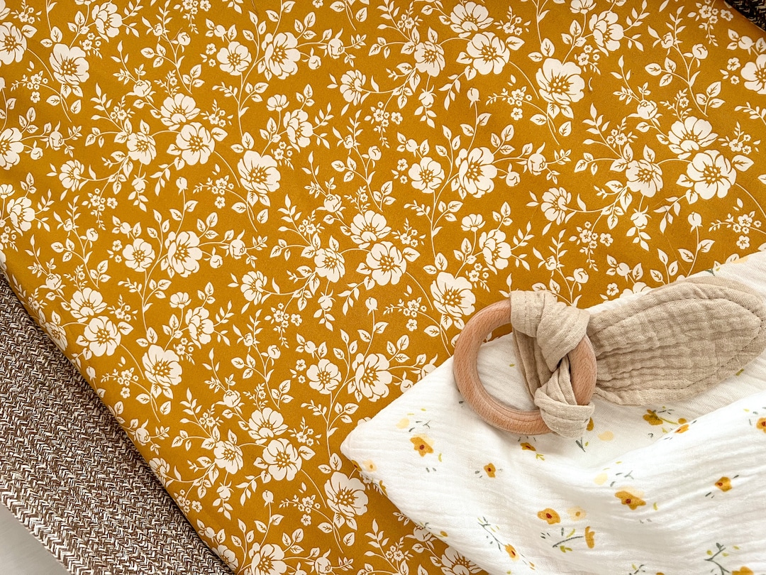 Handmade Cot Sheets / Custom Sized Cot Sheets/ Ochre Floral Cot Bed ...