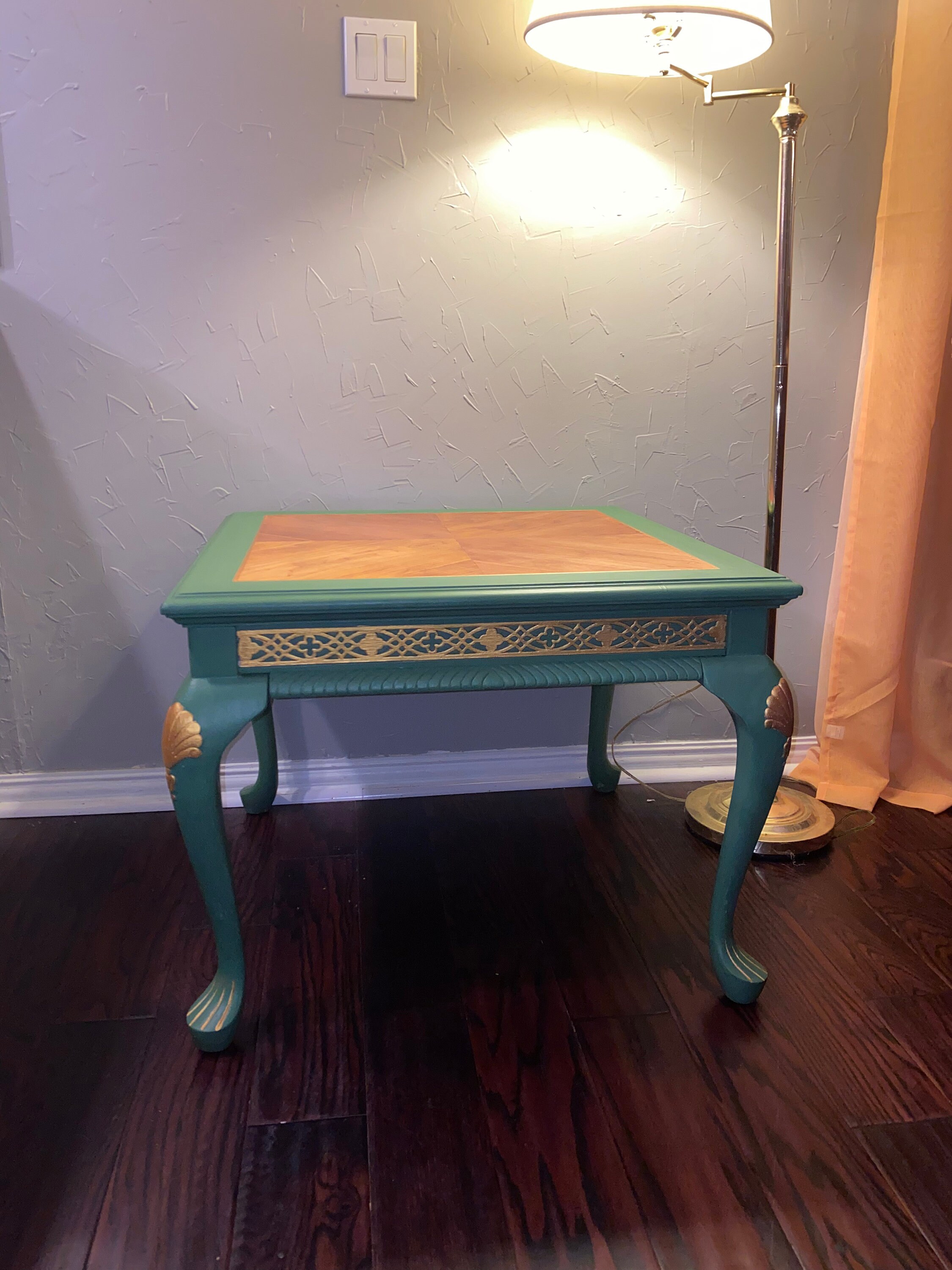 Green and Gold Solid Wood Refurnished End Table - Etsy