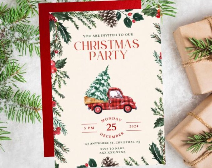 Christmas Party Invitation Template, Holiday Party, 5x7 Invitation ...