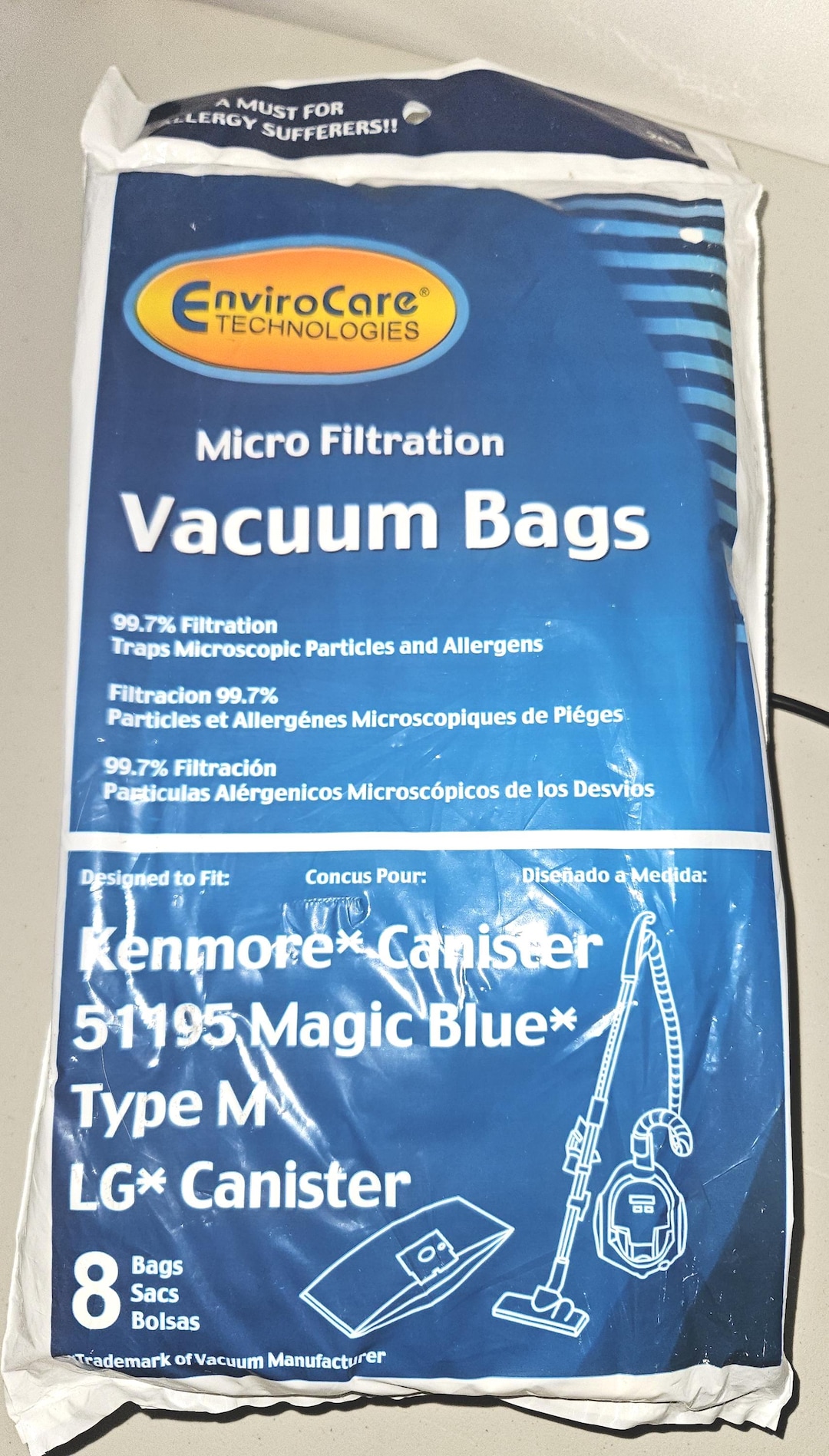 8pk Envirocare Micro Filtration Kenmore Canister Magic Blue Vacuum Bags ...