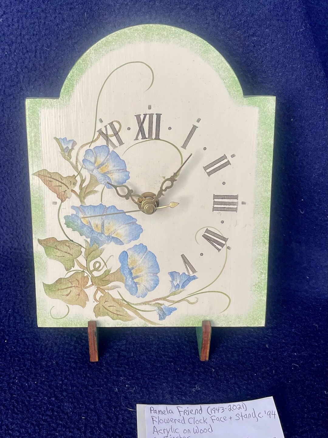 Decorative Clock Mantel/desk Original Painted Stenciled Acrylic Blue ...