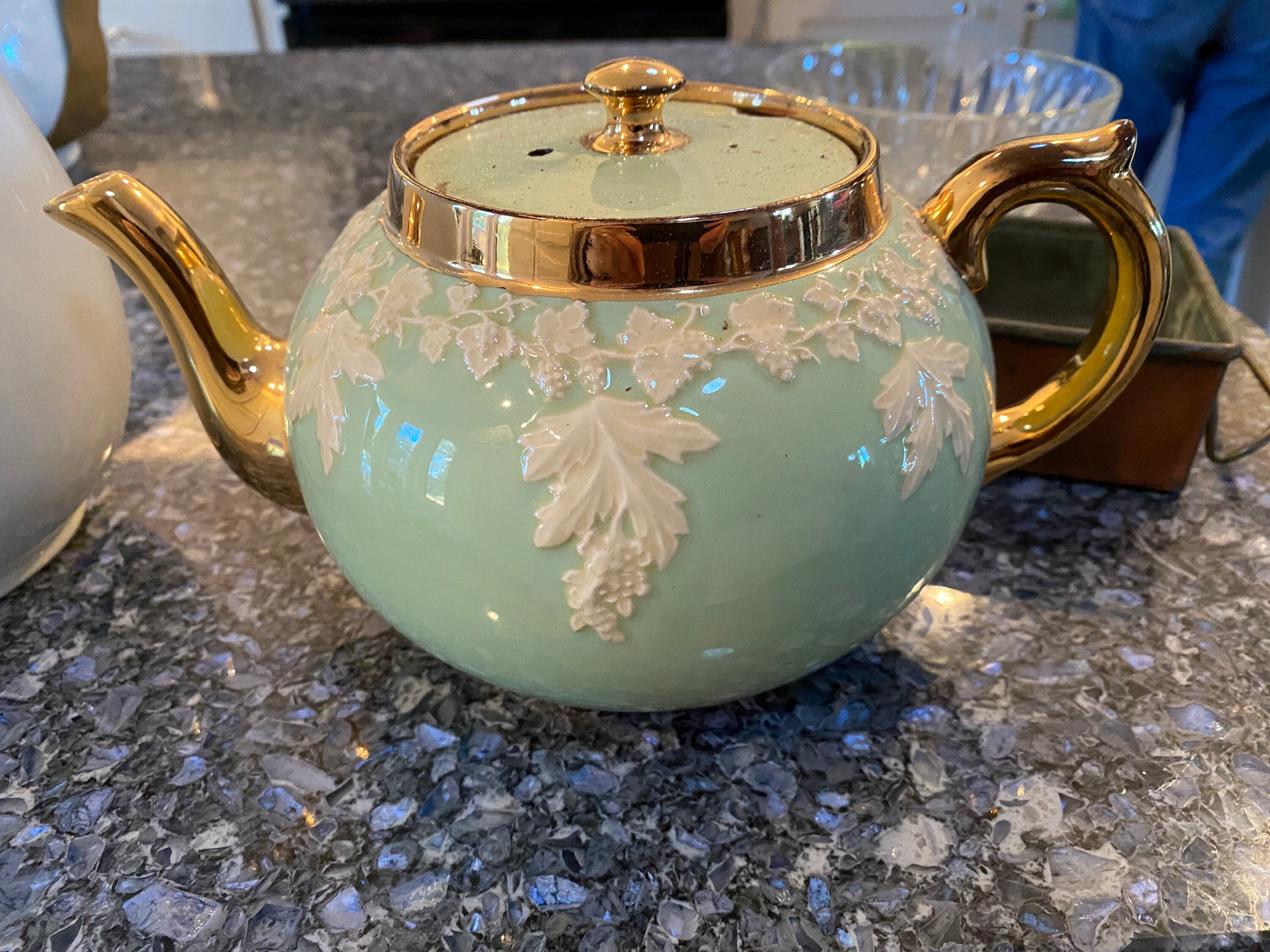 Vintage Gibson Staffordshire Teapot Light Green With Gold - Etsy