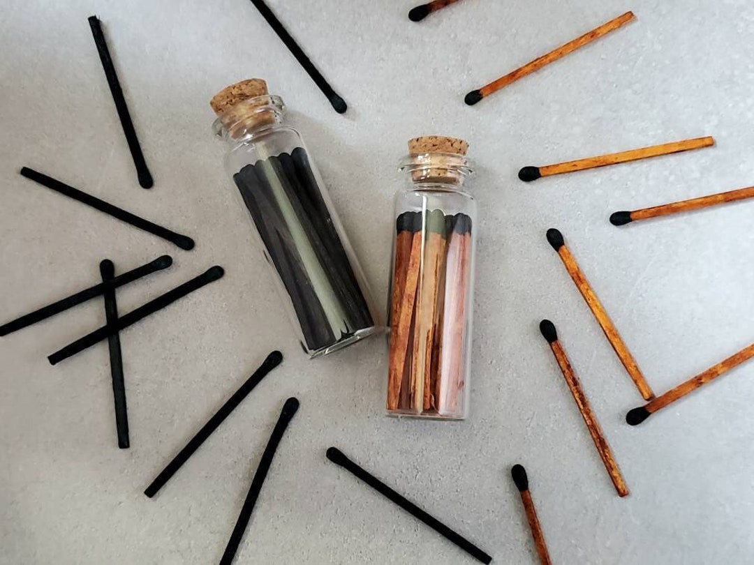 Glass Matchstick Jar With Cork or Metal Top - Choose Your Match Color ...