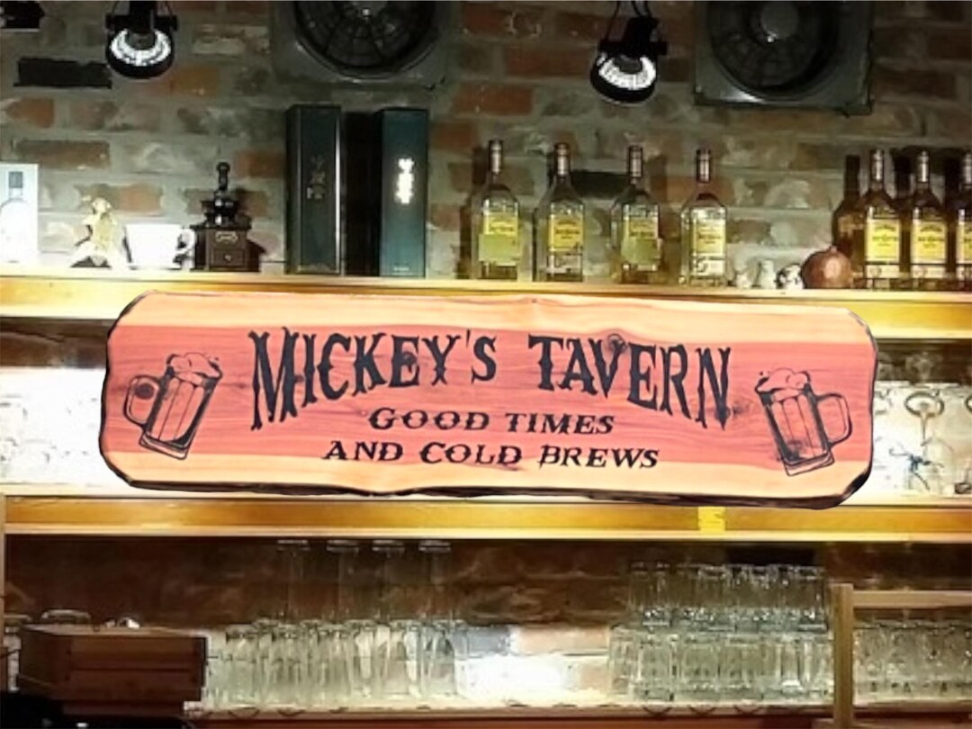 Personalized Bar Sign, Carved Live Edge Cedar, Indoor Outdoor Tavern ...