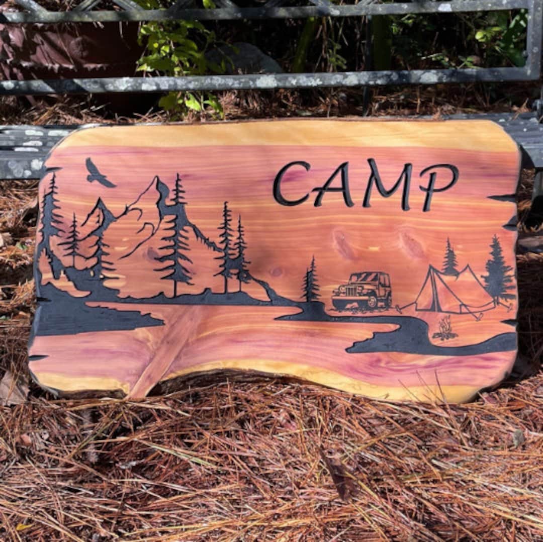 Live Edge Wood Sign Wooden Cedar Tent Camping Outdoor Sign Custom Wood ...