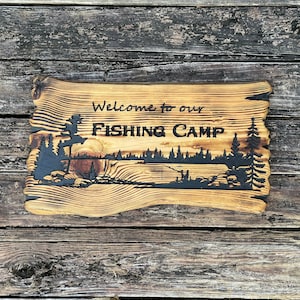 Fishing CAMP Sign - Live Edge Longleaf Pine Sign -outdoor Sign - Camp ...