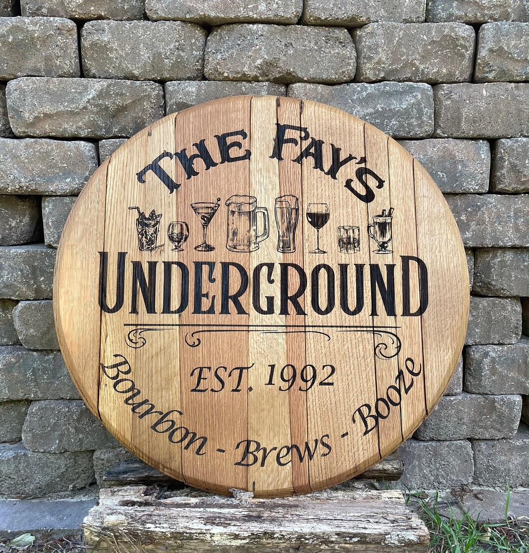 Custom Reclaimed Oak Bourbon Barrel Head Sign: Personalized Bar Decor ...