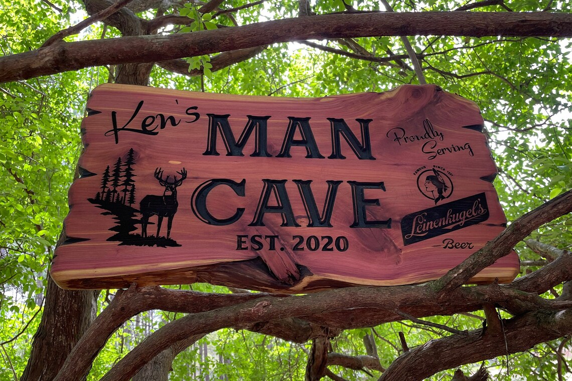 Man Cave Design - Custom Bar Sign - Live Edge Cedar Wood - Outdoor ...