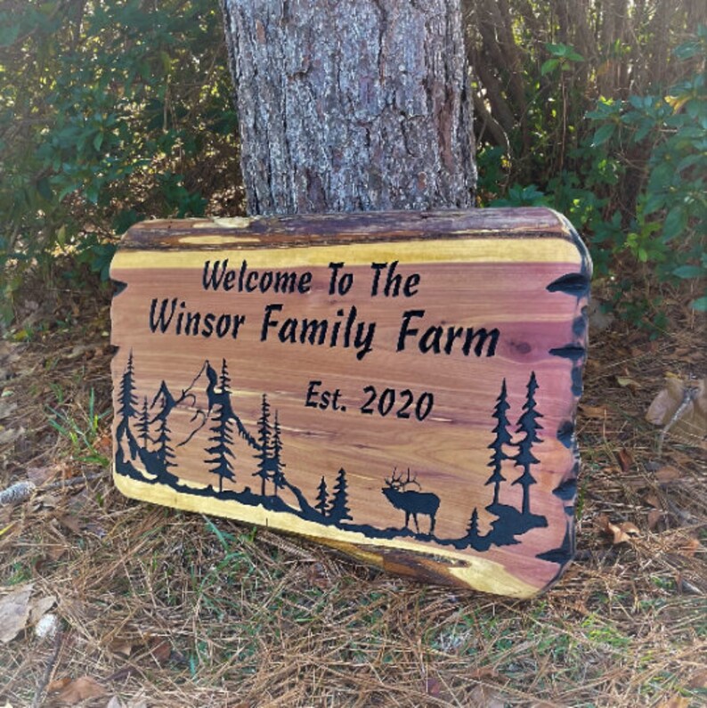 Live Edge Wood Sign Elk Wooden Cedar Carve Cabin | Etsy