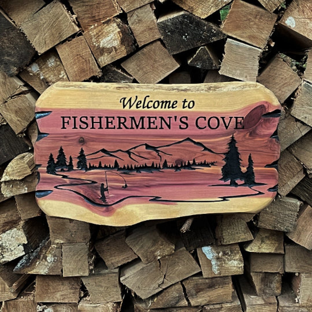Live Edge Wood Sign Wooden Cedar Carve Cabin Outdoor Sign Custom Wood ...