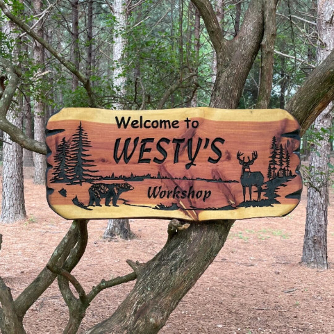 Live Edge Wood Sign Wooden Cedar Carve Cabin Outdoor Sign Custom Sign ...