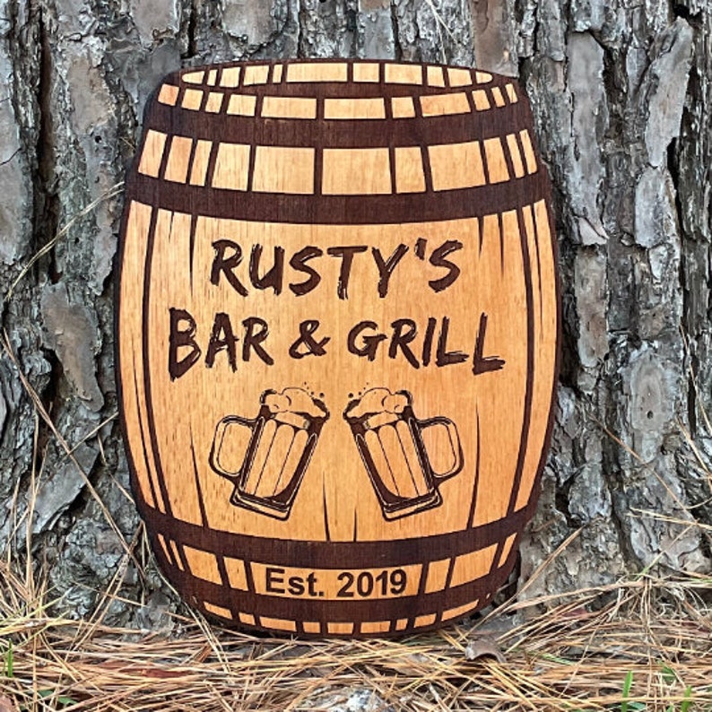 Wooden Barrel Sign Custom Wood Carved Engraved With Your | Etsy
