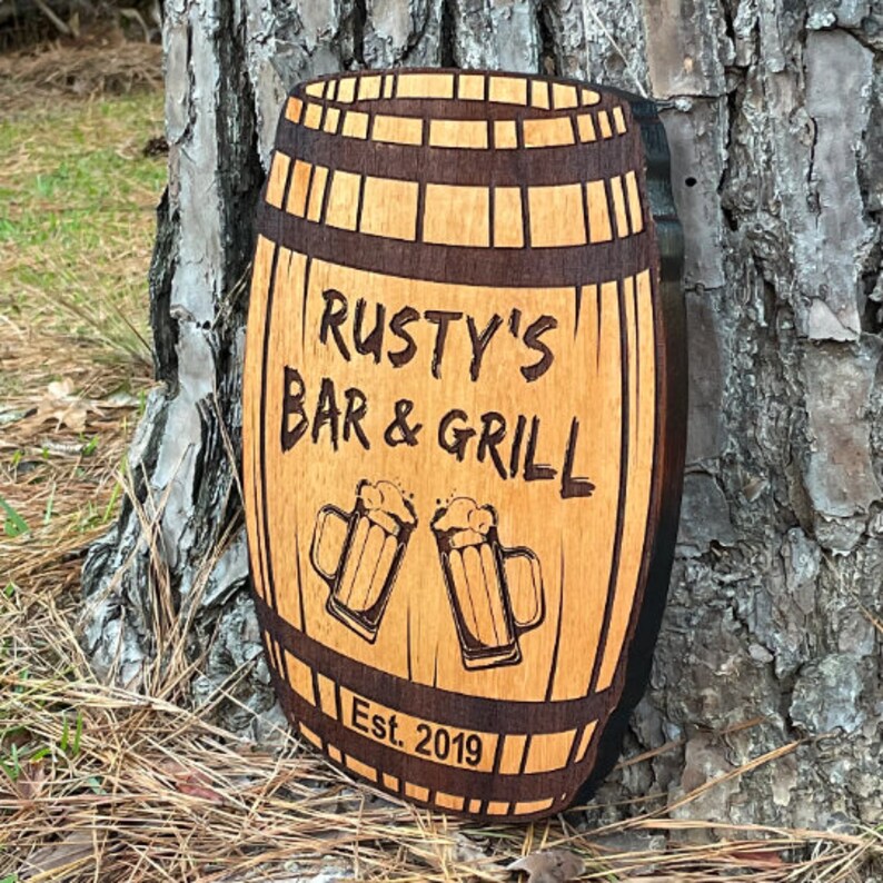 Wooden Barrel Sign Custom Wood Carved Engraved With Your | Etsy