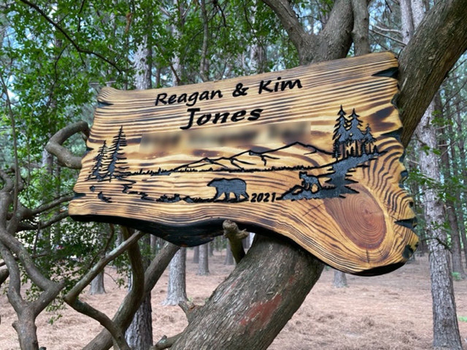 Pine Sign - Torched - Live Edge - Personalized - Custom Design - Rustic ...