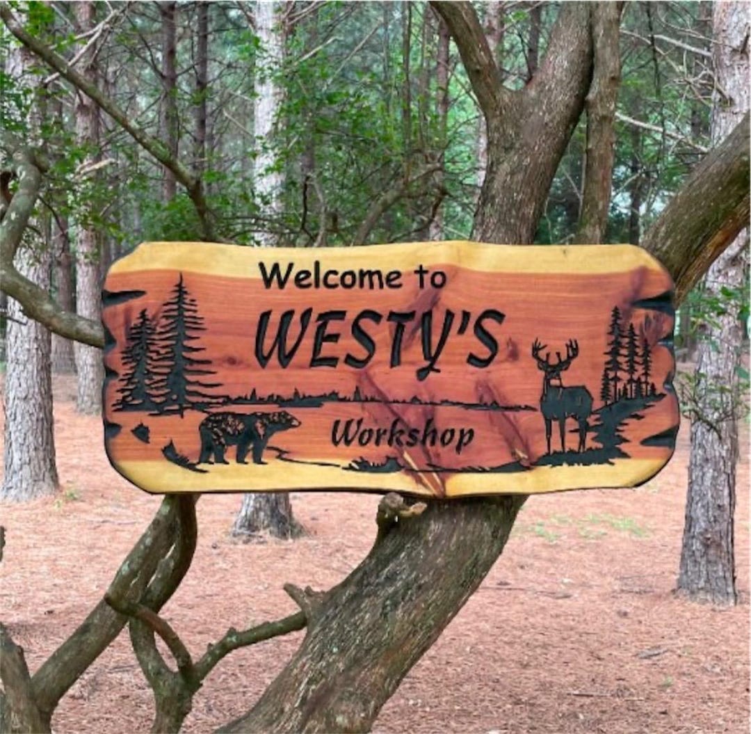 Live Edge Wood Sign - Wooden - Cedar - Carve - Cabin - Outdoor Sign ...