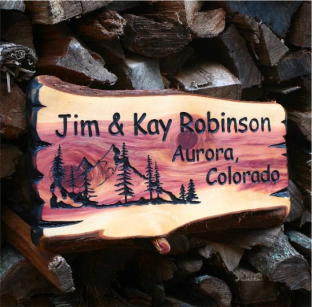 Live Edge Wood Sign - Wooden - Cedar - Carve - Cabin - Outdoor Sign ...
