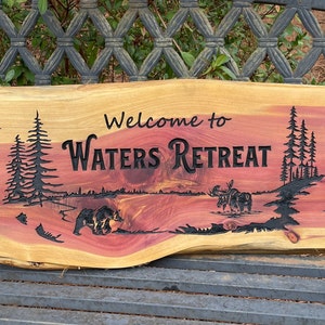 OUTDOOR Live Edge Cedar Wood Sign - Custom Carved Sign - Cabin Sign ...