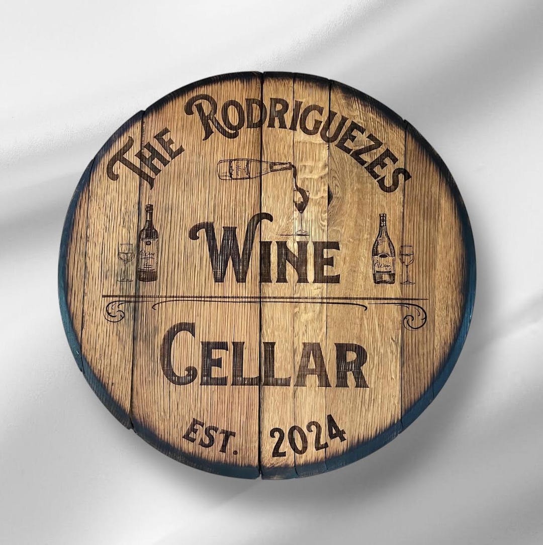 Personalized Wine Cellar Sign, Laser Engraved Reclaimed Oak Barrel Head ...