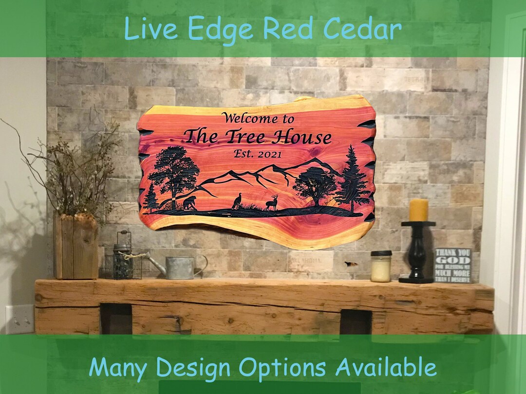 Cabin Sign - Live Edge Cedar - Outdoor - Custom Carved Sign - Rustic ...