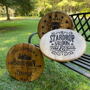 Reclaimed Oak Bourbon Barrel HEAD Sign - Recycled Whiskey Barrel Lid ...