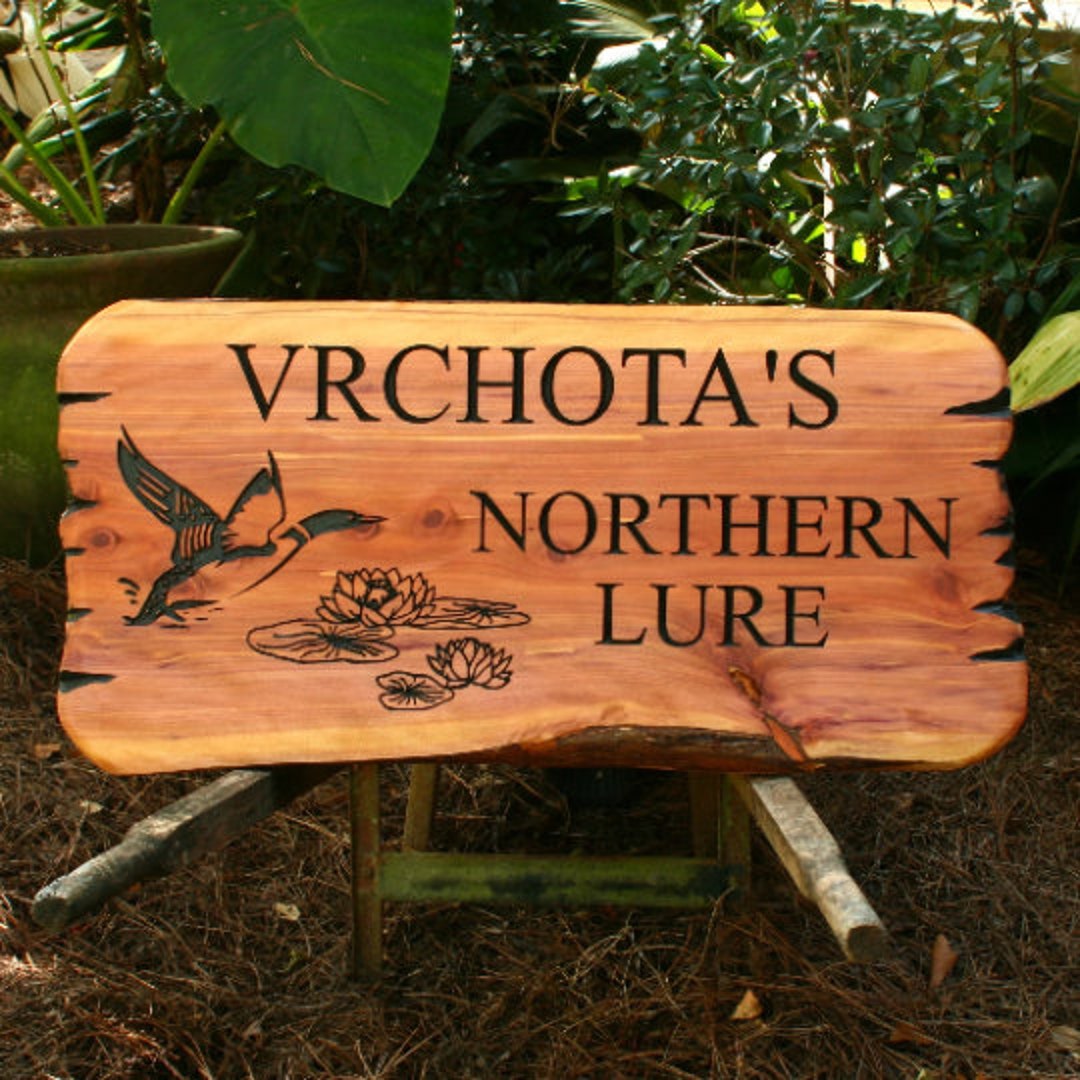 Live Edge Wood Sign Loon Wooden Cedar Plaque Cabin Outdoor Sign Custom ...