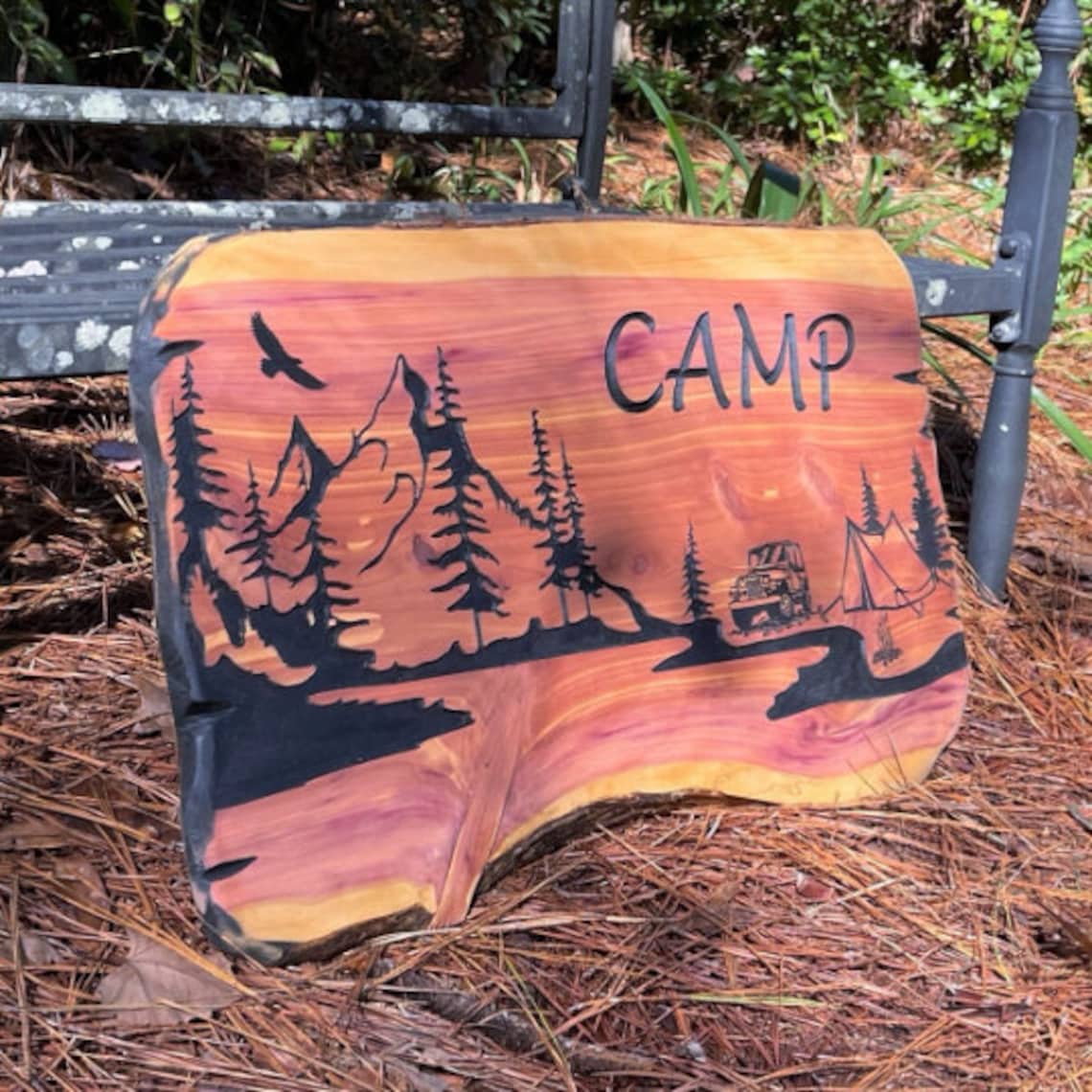 Live Edge Wood Sign - Wooden - Cedar - Tent - Camping - Outdoor Sign ...