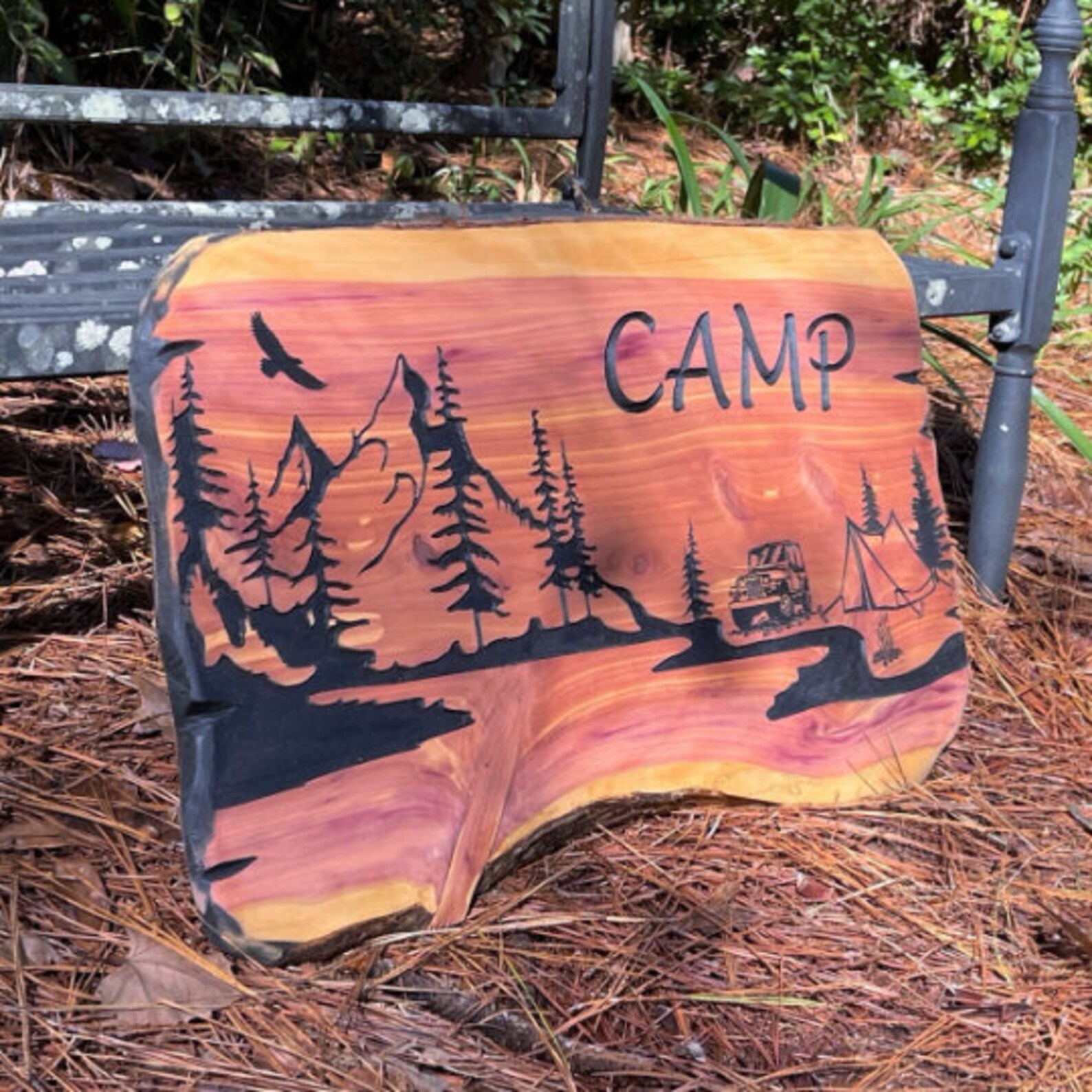 Live Edge Wood Sign - Wooden - Cedar - Tent - Camping - Outdoor Sign ...