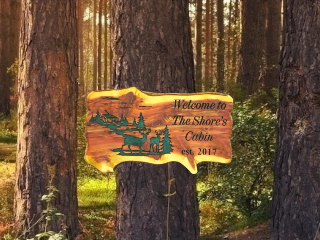 Live Edge Wood Sign - Wooden - Cedar - Carve - Cabin - Outdoor Sign ...