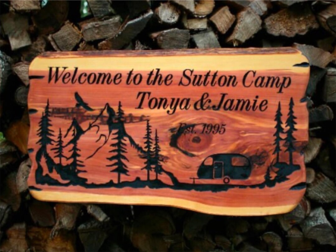 Live Edge Wood Sign - Wooden - Cedar - Carve - Cabin - Outdoor Sign ...