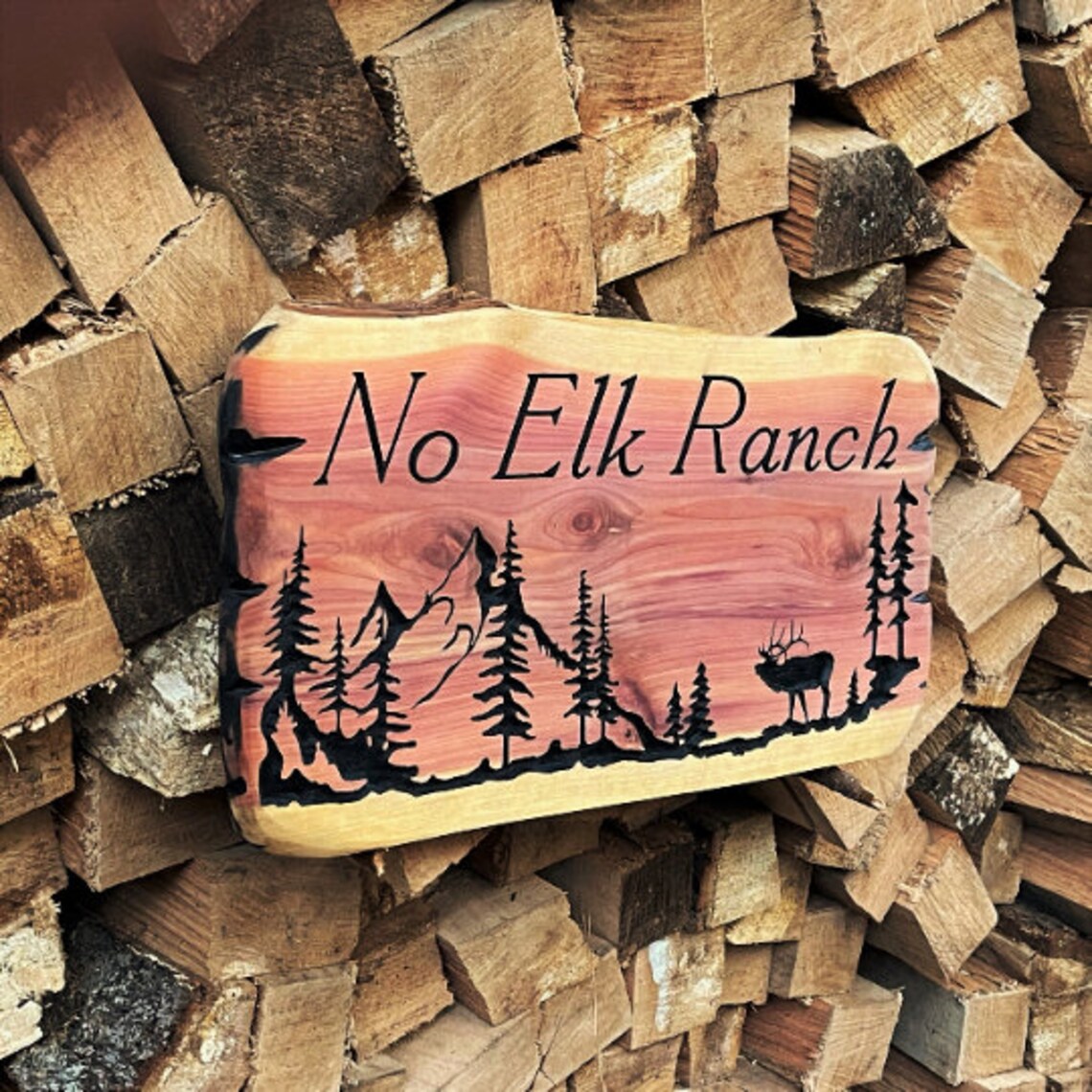 Live Edge Wood Sign Elk Wooden Cedar Carve Cabin | Etsy
