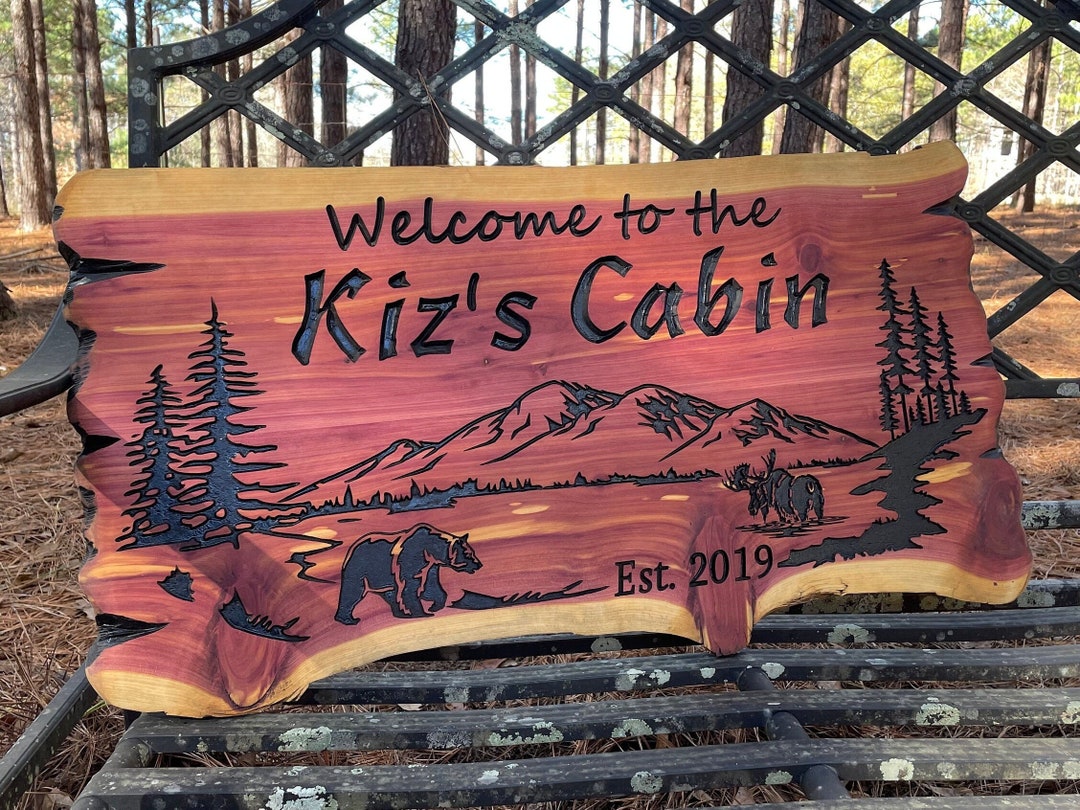 Live Edge Wood Sign - Wooden - Cedar - Carve - Cabin - Outdoor Sign ...