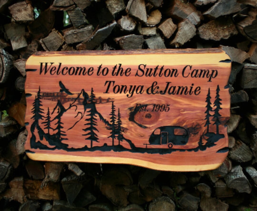 Live Edge Wood Sign Wooden Cedar Carve Cabin Outdoor Sign Custom Wood ...