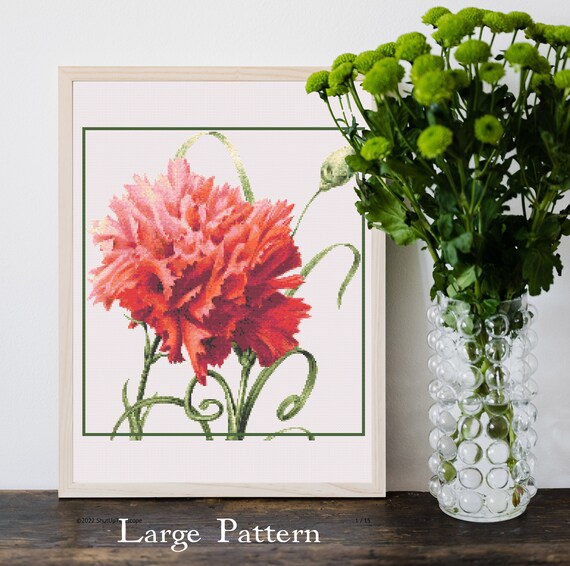 Large Red Carnation Cross Stitch Pattern - Etsy