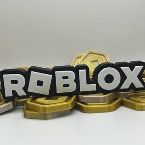 3D Printed Roblox Sign With Gold Robux Coins: Gamer Room Decor - Etsy