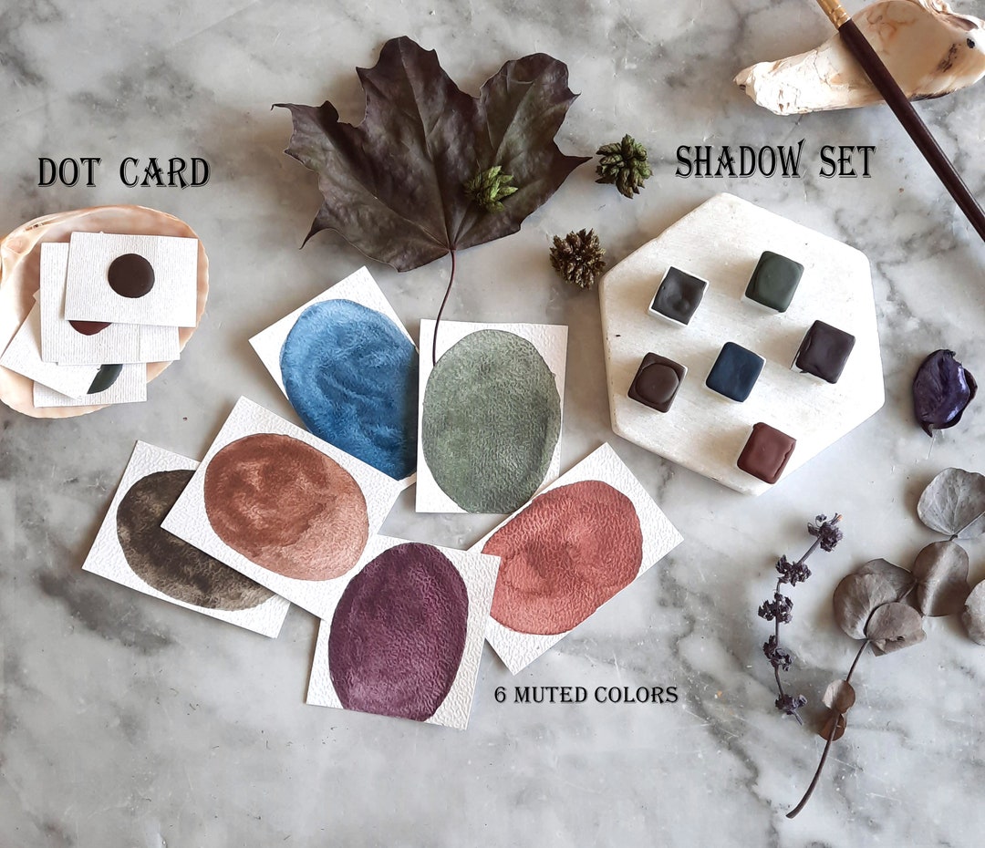 Shadow -muted Set / 6 Half Pan, Dot Card / Handmade Watercolor /muted ...