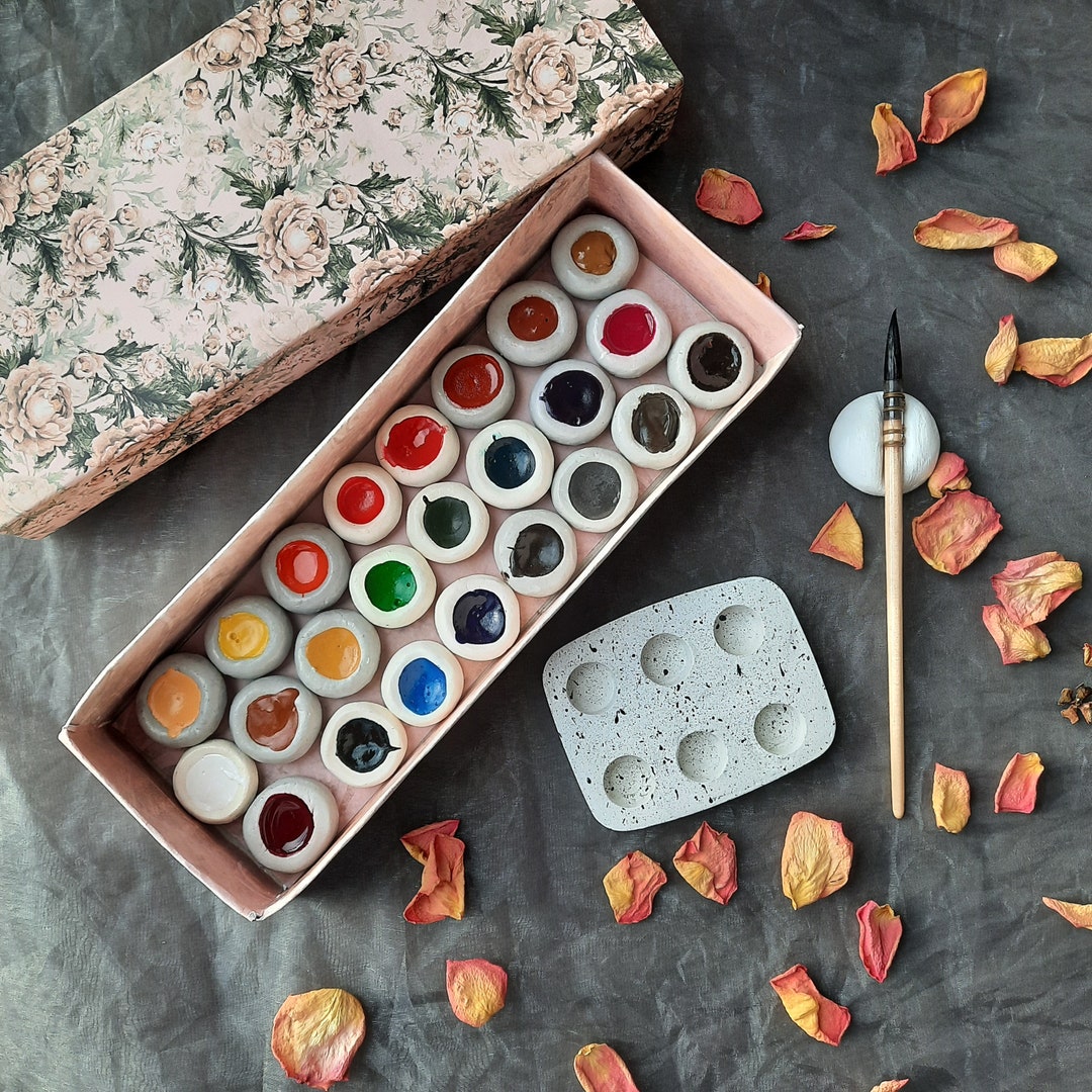 24 Watercolor Paint Set + Clay Palette- Watercolor Kit-24 Colors ...