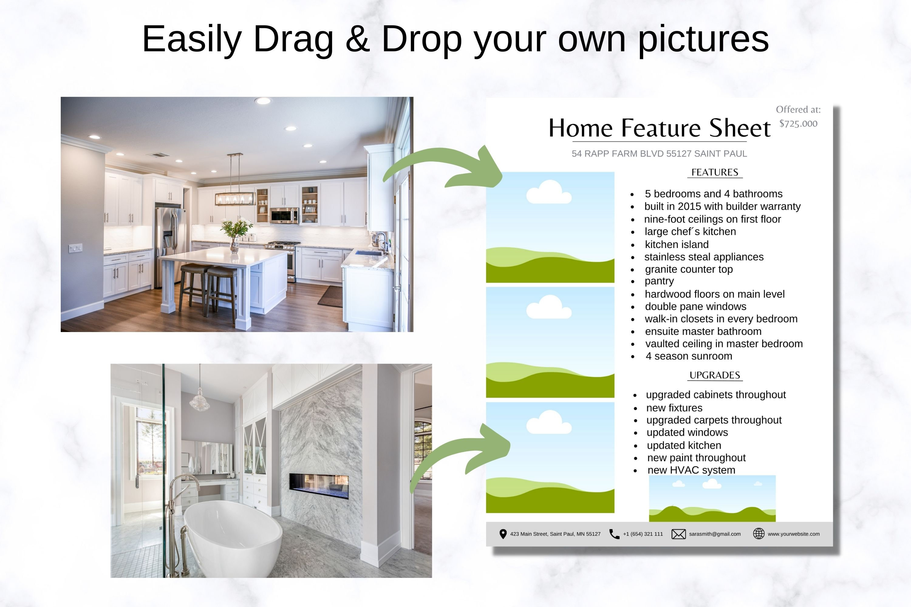Real Estate Home Feature Sheet Flyer Template, Real Estate Marketing ...