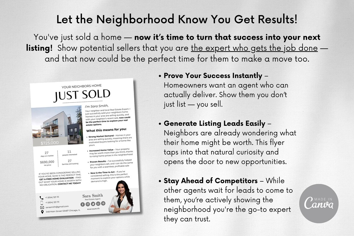 Just Sold Flyer Real Estate Template, Realtor Farming and Lead ...