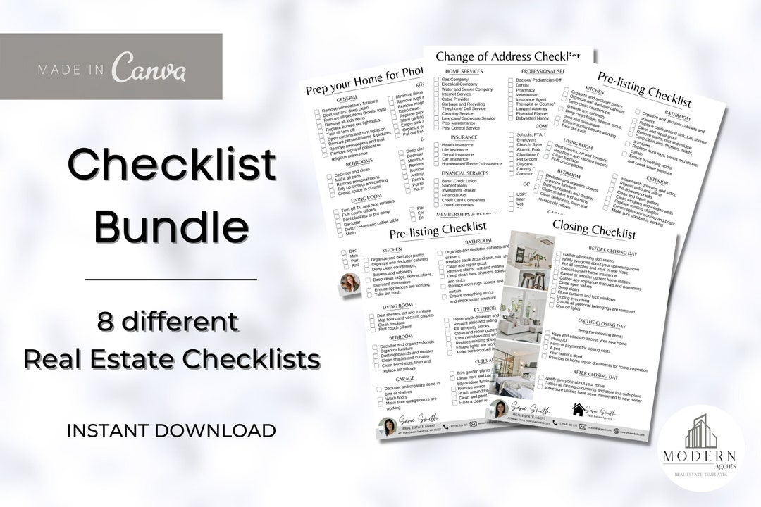 Real Estate Checklist Bundle, Real Estate Flyer, Moving Closing Change ...