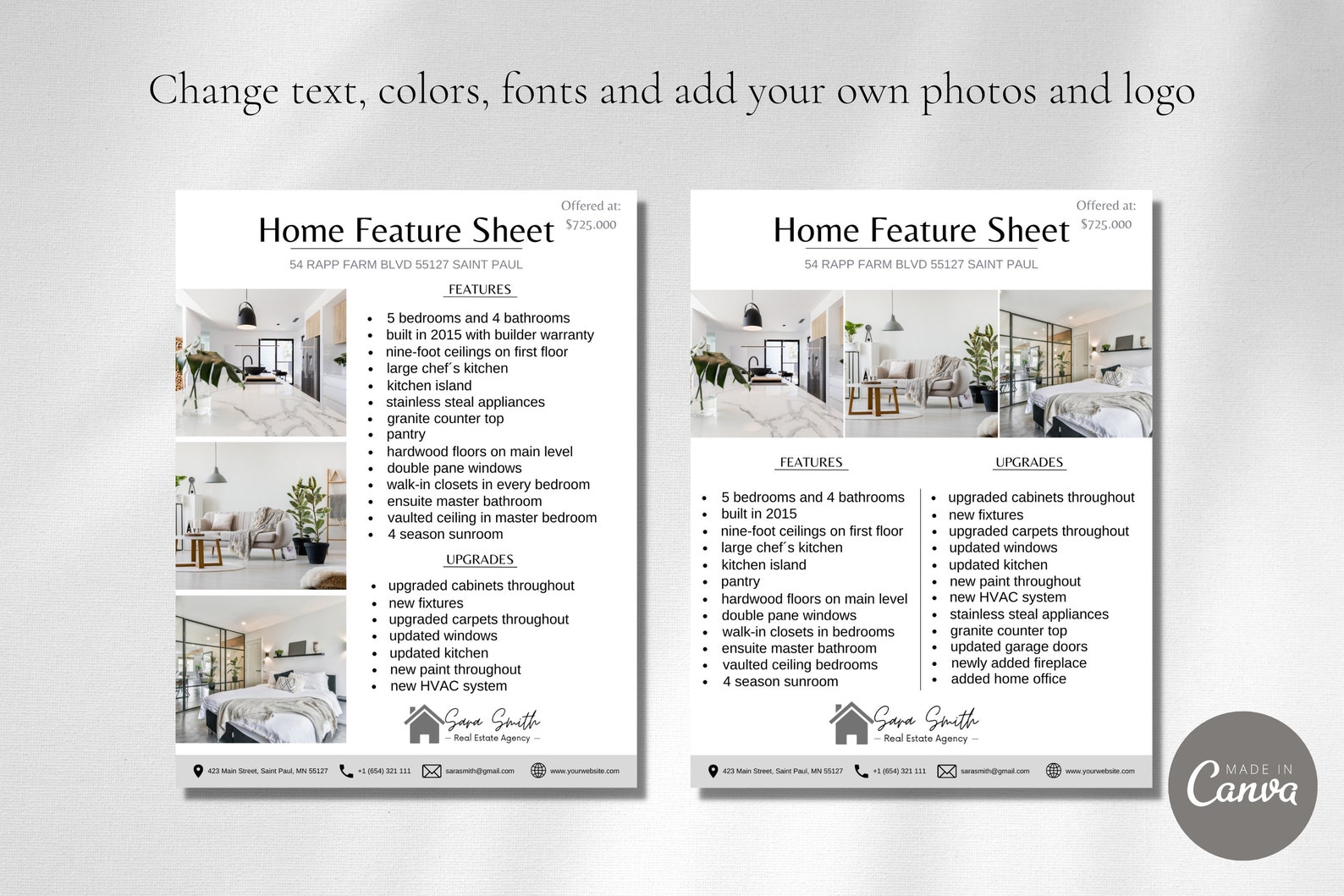 Real Estate Home Feature Sheet, Realtor Flyer Template, Home Upgrades ...