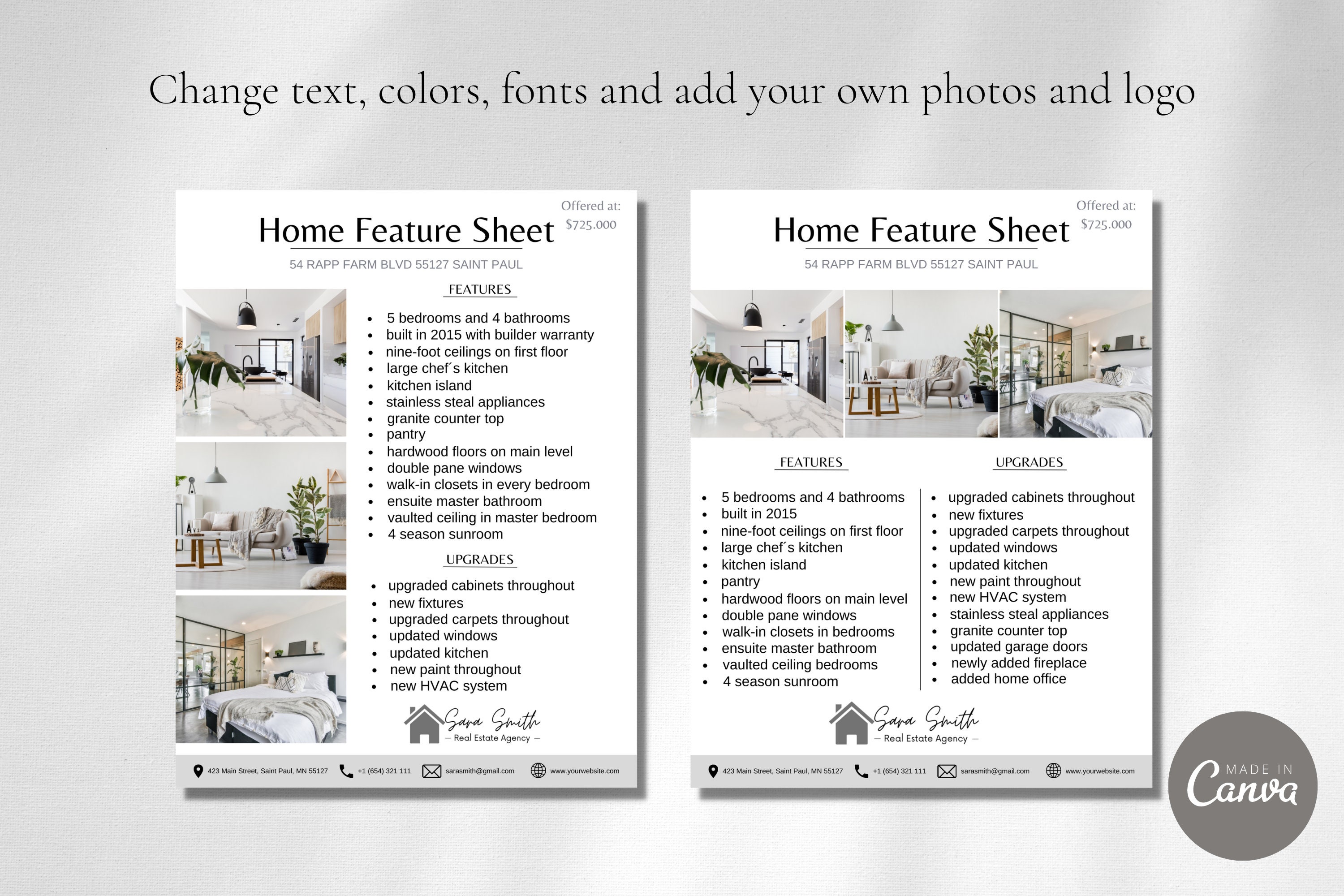 Real Estate Home Feature Sheet, Realtor Flyer Template, Home Upgrades ...