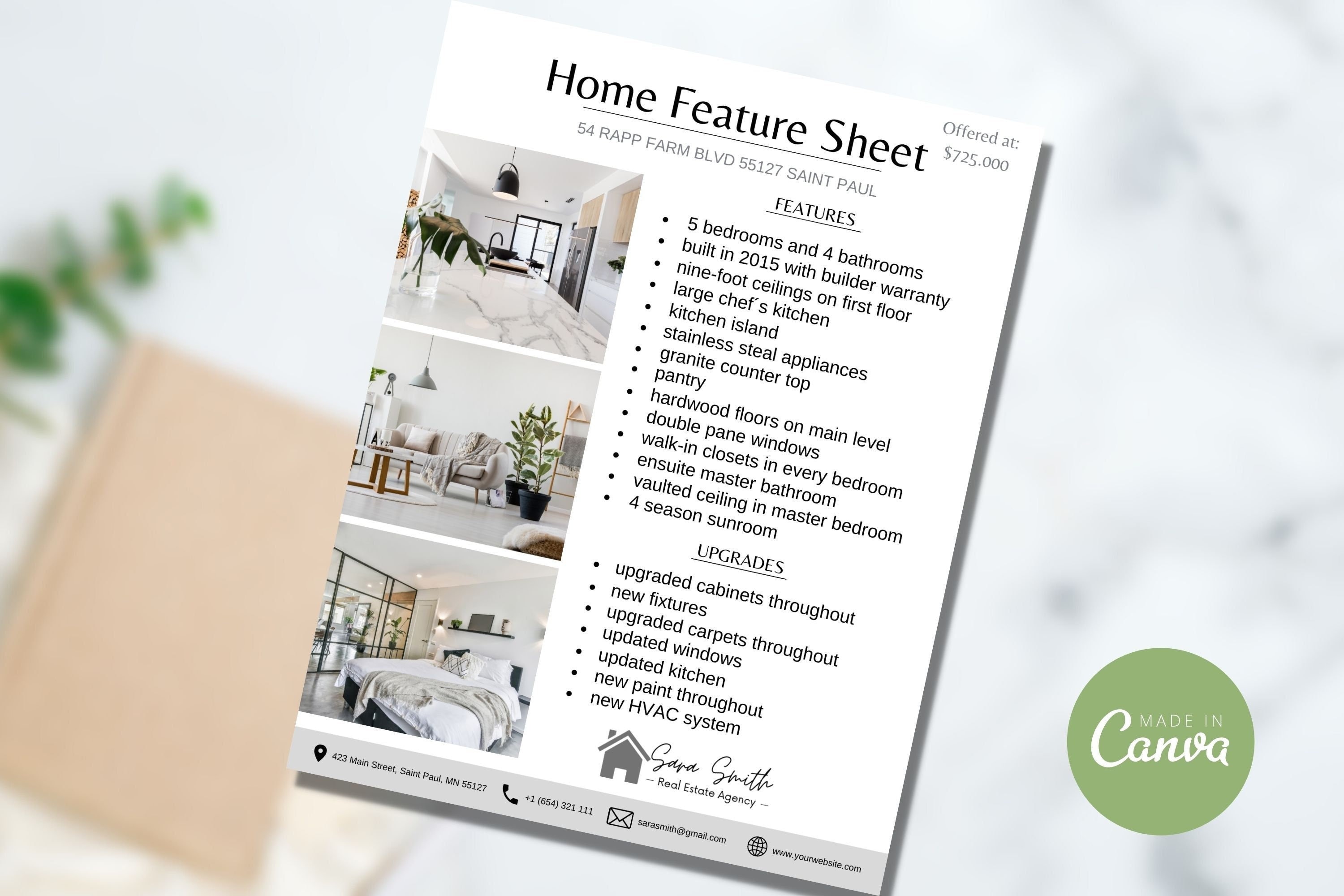 Real Estate Home Feature Sheet Flyer Template, Real Estate Marketing ...