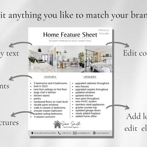 Real Estate Home Feature Sheet, Realtor Flyer Template, Home Upgrades ...