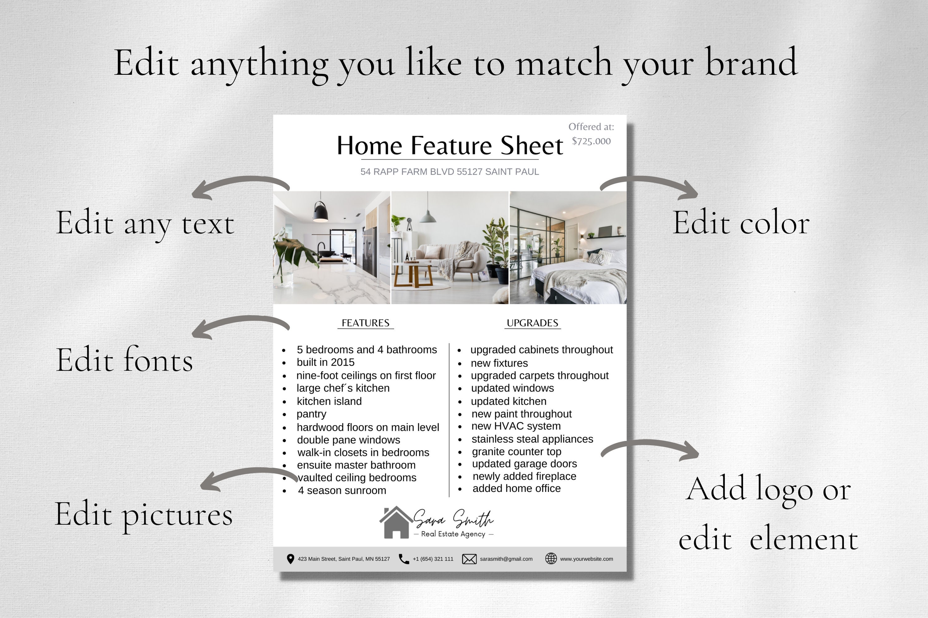 Real Estate Home Feature Sheet, Realtor Flyer Template, Home Upgrades ...