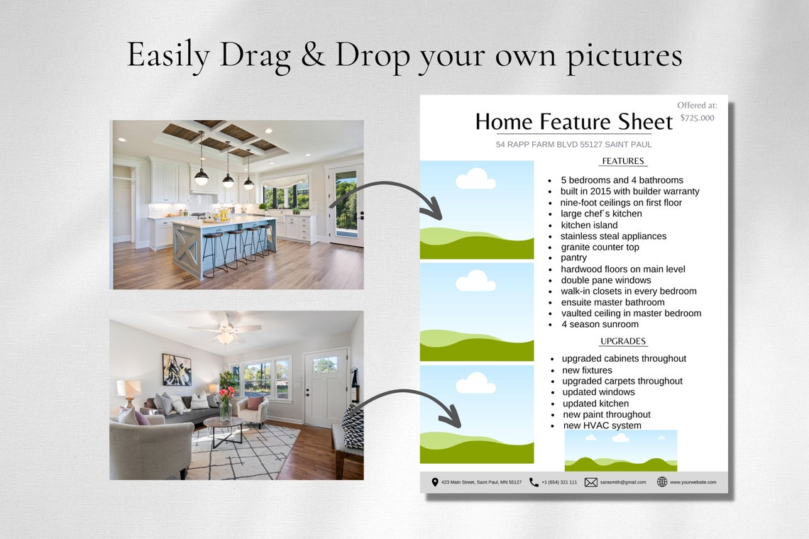 Real Estate Home Feature Sheet, Realtor Flyer Template, Home Upgrades ...
