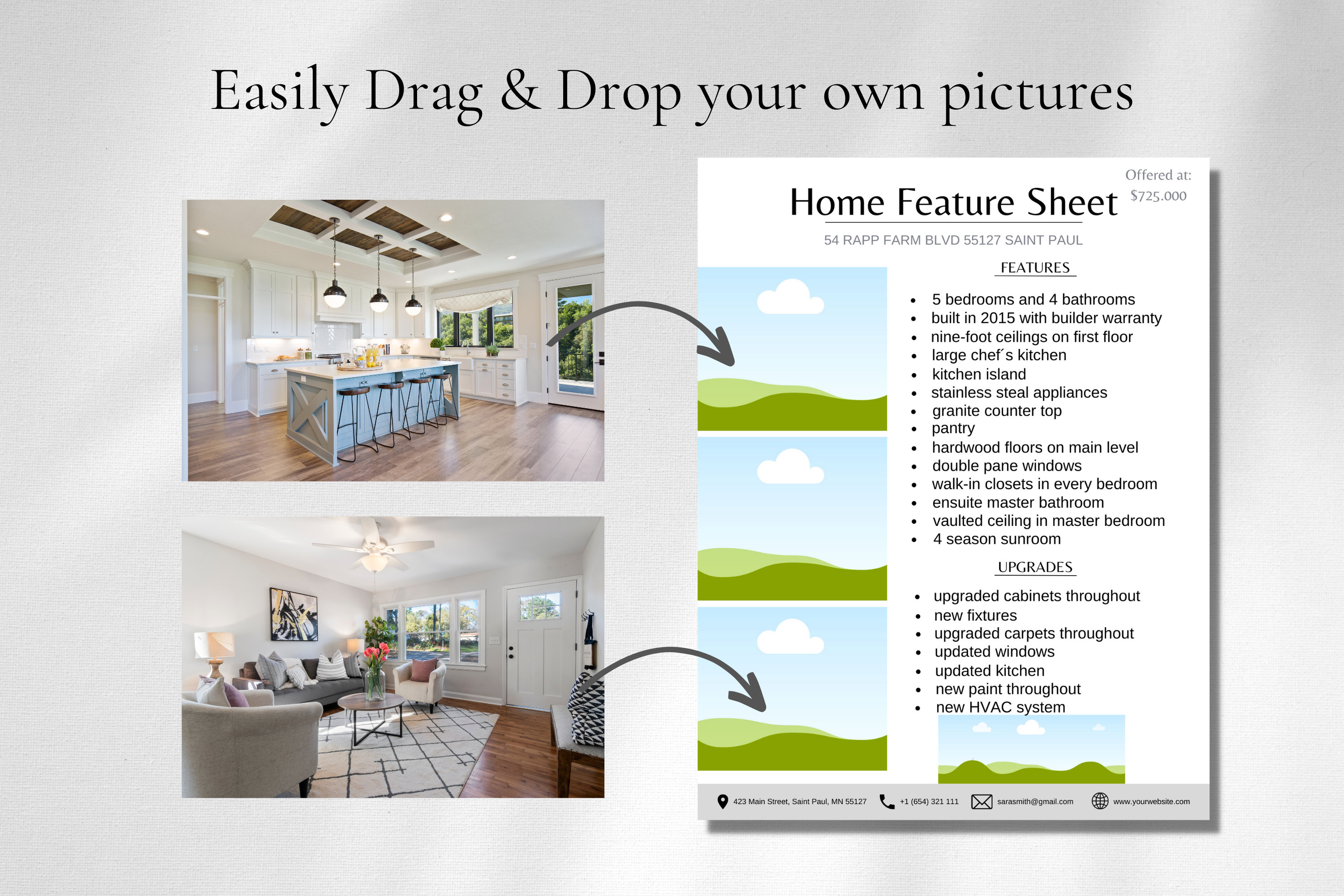 Real Estate Home Feature Sheet, Realtor Flyer Template, Home Upgrades ...