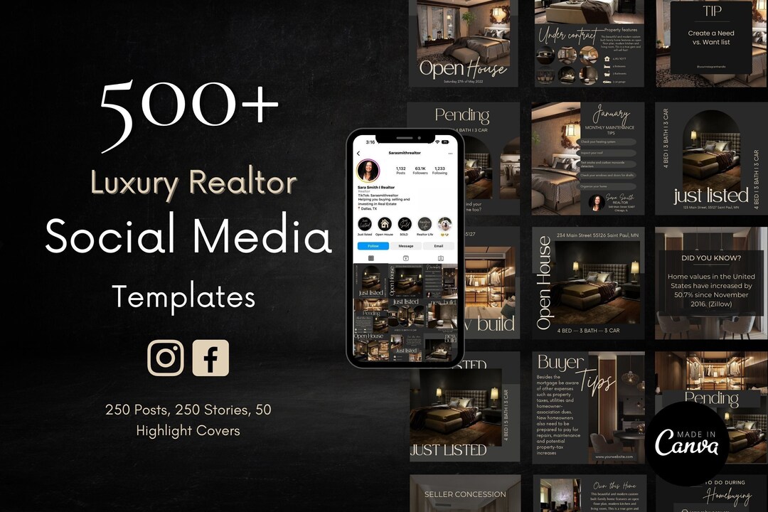 500 Luxury Real Estate Social Media, Realtor Instagram Bundle ...